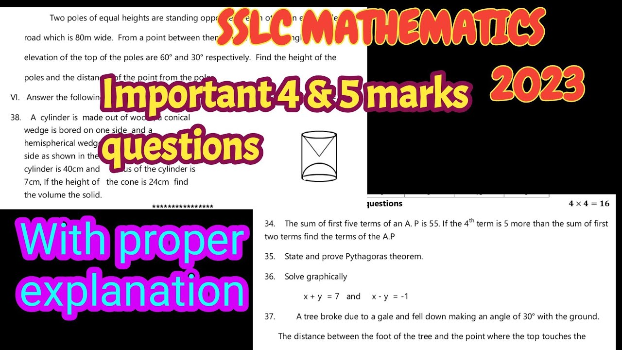 SSLC MATHEMATICS 2023/Important 4&5 Marks questions - YouTube