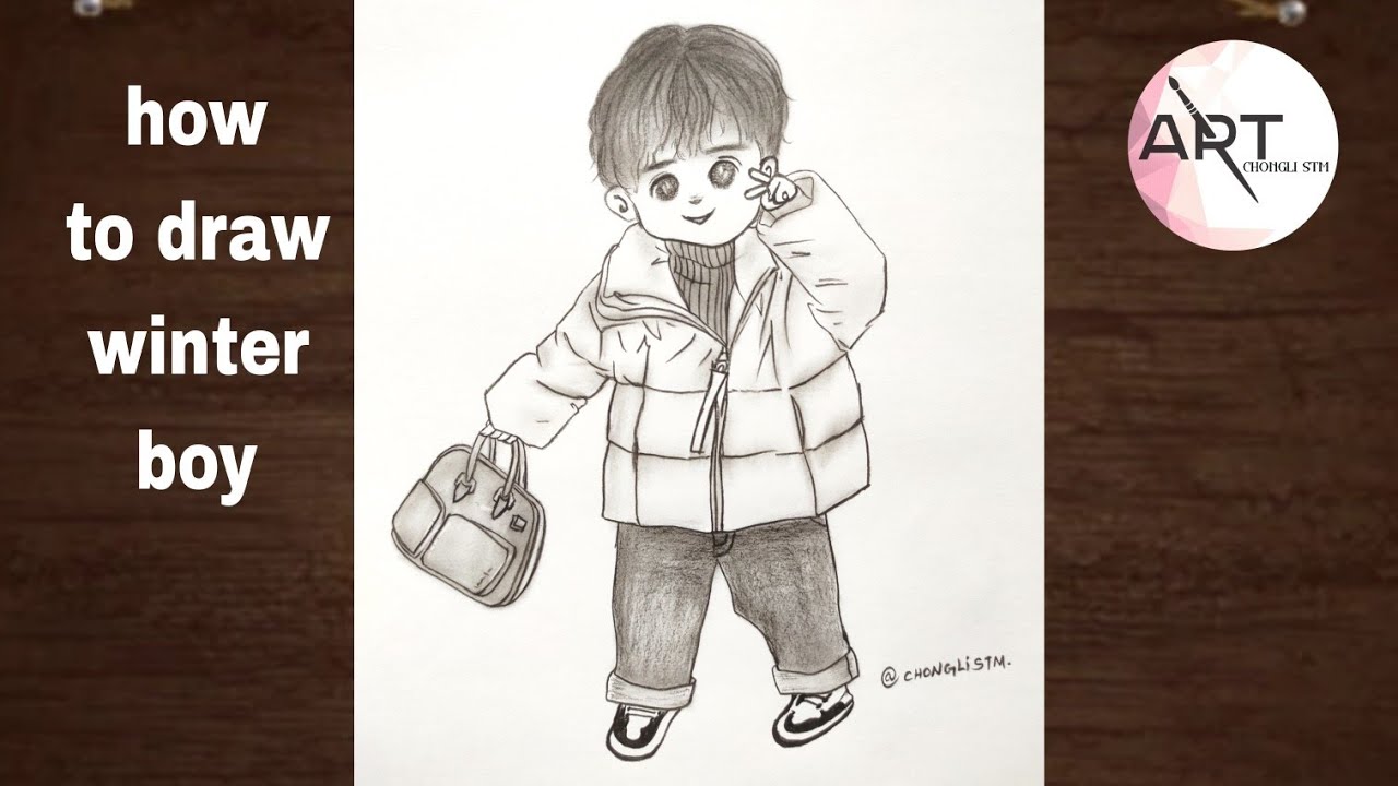 How to draw a BOY in winter clothes - Easy drawing with simple shapes ...