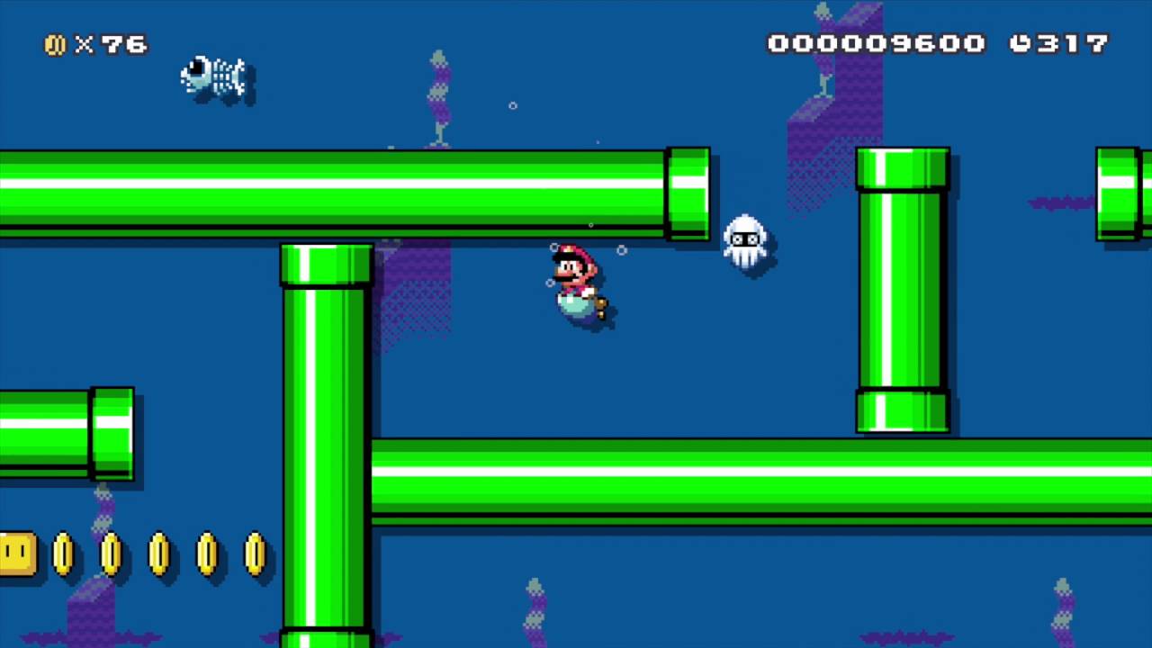 Super Mario Maker Levels: "Underwater Pipe Chaos" - YouTube