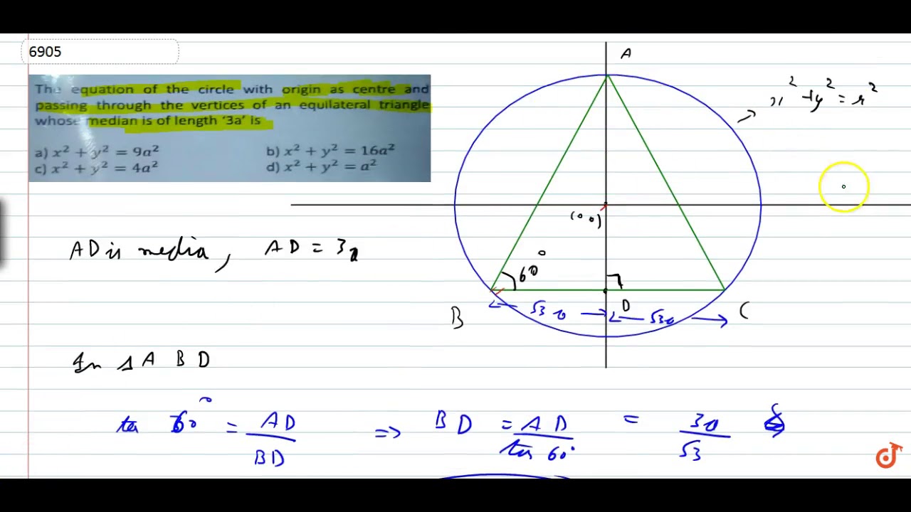 The equation of the circle with origin as centre and passing through ...