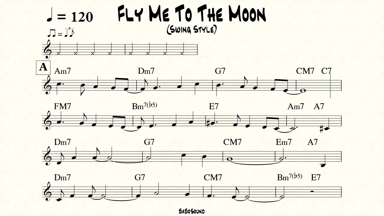 Fly Me To The Moon Backing Track For Bass (Swing Style BPM 120) - YouTube