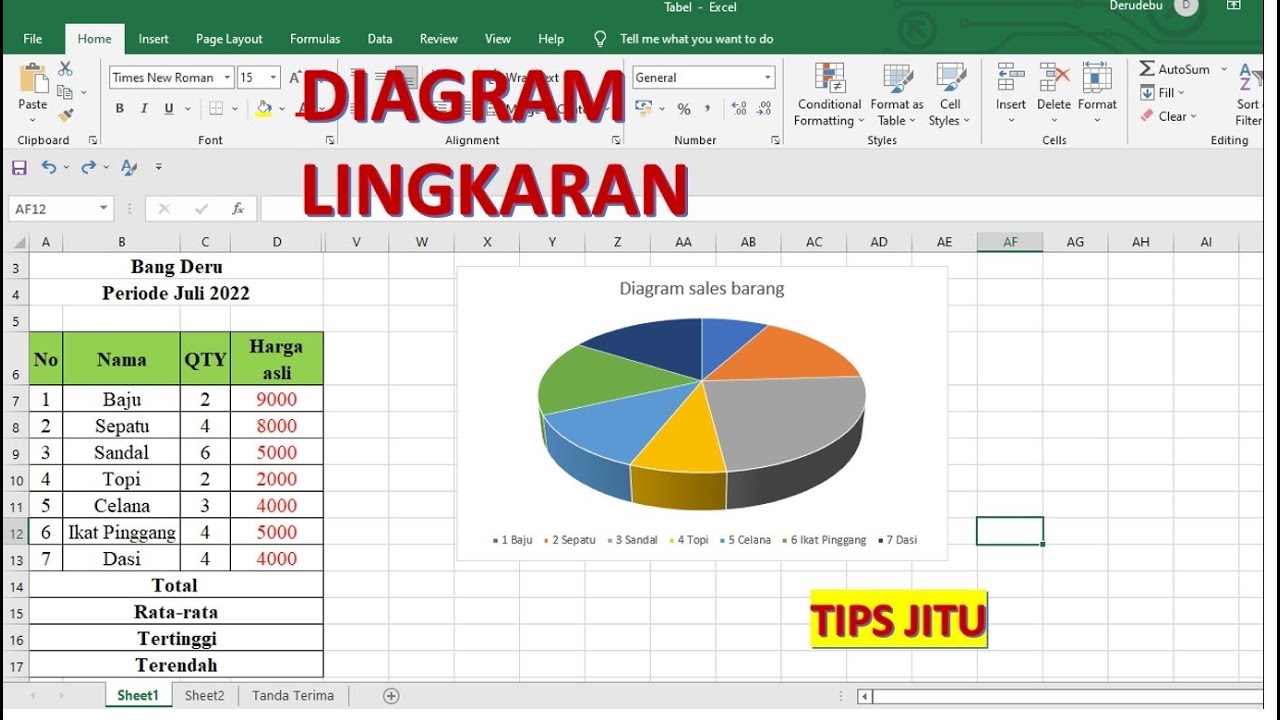 Cara Mudah Membuat diagram Lingkaran di Excel 2019 - YouTube