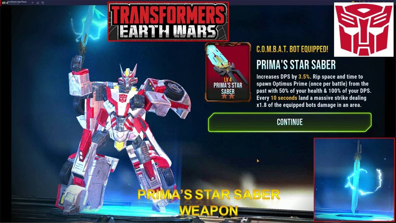 Transformers Earth Wars - Unlock Autobot Weapon PRIMA'S STAR SABER (2 ...