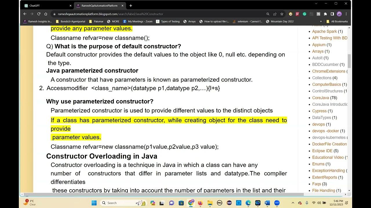 CoreJava OOPs Constructor Programs Dec 11 2023 - YouTube
