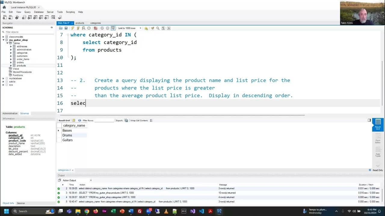 Databases - MySQL Demo Exercises - Subqueries - Fall 2024 - YouTube