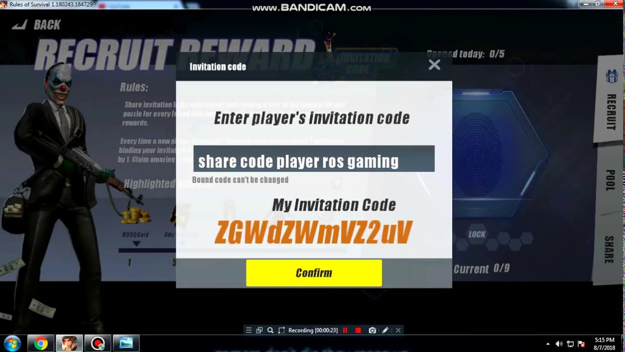 RULES OF SURVIVAL RECRUIT REWARD INVITATION - YouTube