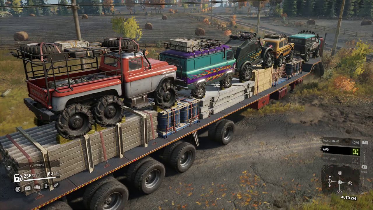 SnowRunner - Packing Trucks on Cargo 8 Slot Trailer w/ 5 Scouts + Test ...
