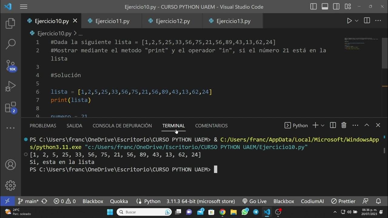 Ejercicio 10 Búsqueda en una Lista utilizando el operador 'in' en ...