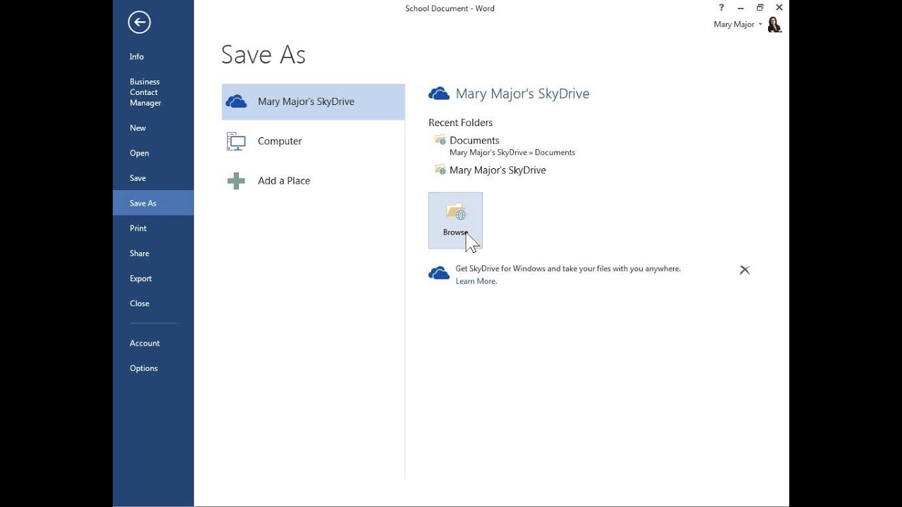 Word 2013 Save and Share Files in the Cloud - YouTube