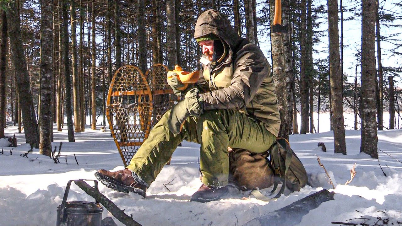 Frozen Wilderness Lake Camp - Temps at -25F/-33C | Winter Bushcraft ...