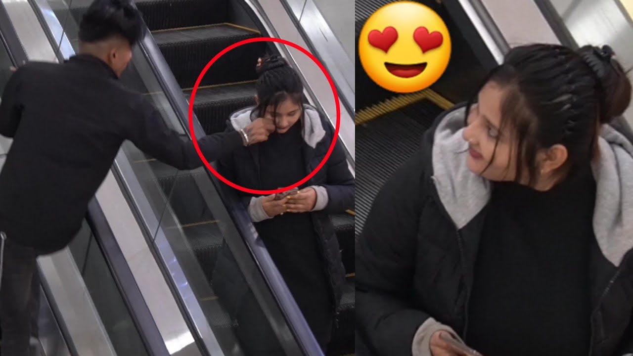 PULLING CUTE GIRL'S CHEEK PRANK ON THE ESCALATOR | MR. HOTY | - YouTube