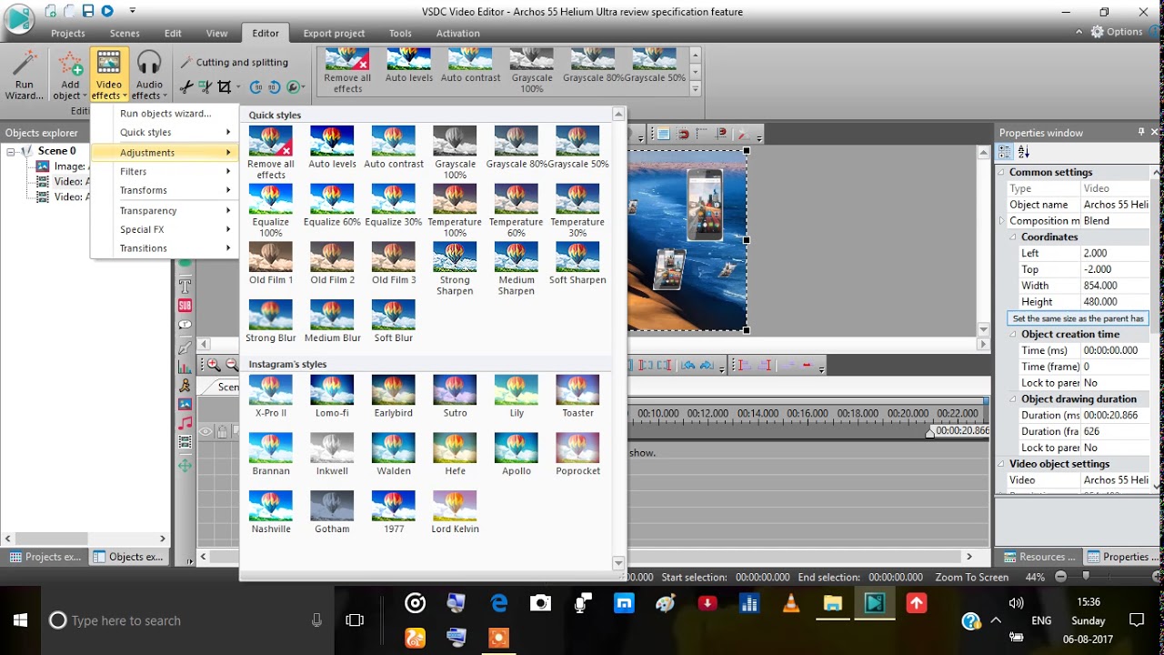 working with video effect adjustment color correction britness level in ...