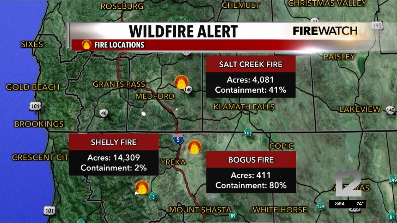 Shelly fire grows, containment went on Salt Creek and Bogus Fires - YouTube