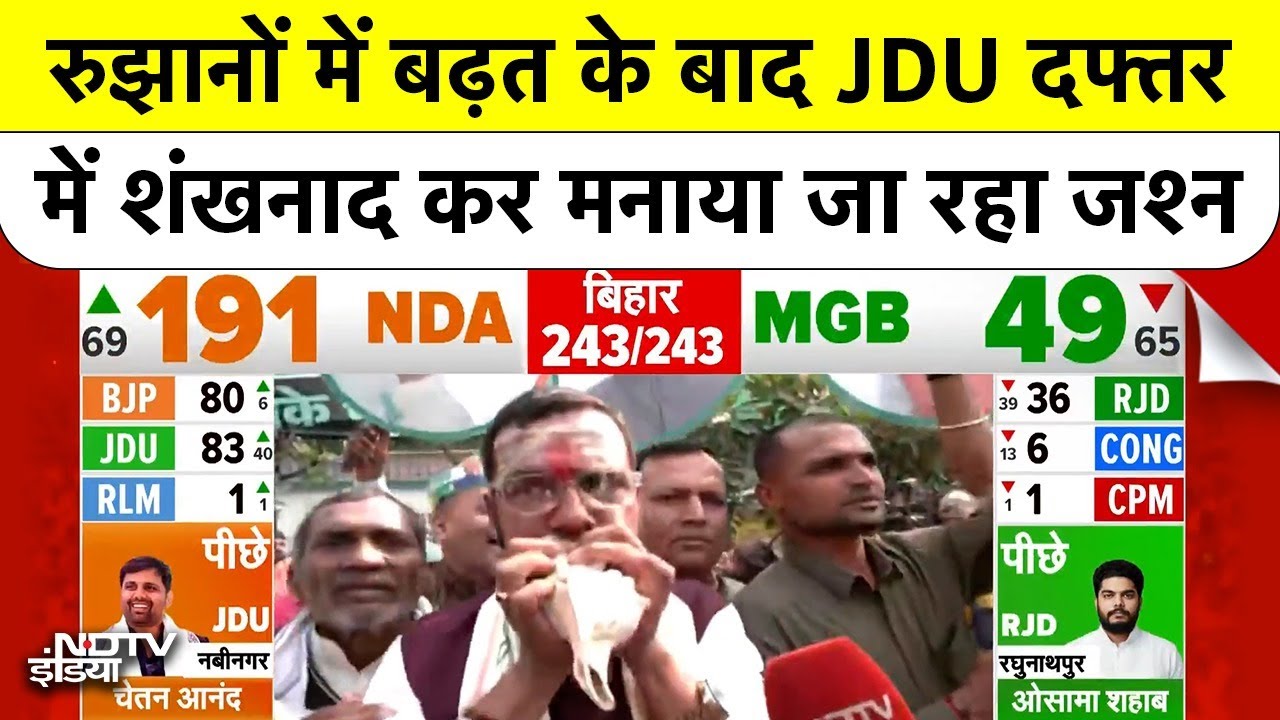 रुझानों में बढ़त के बाद JDU Office में शंखनाद कर मनाया जा रहा जश्न ...