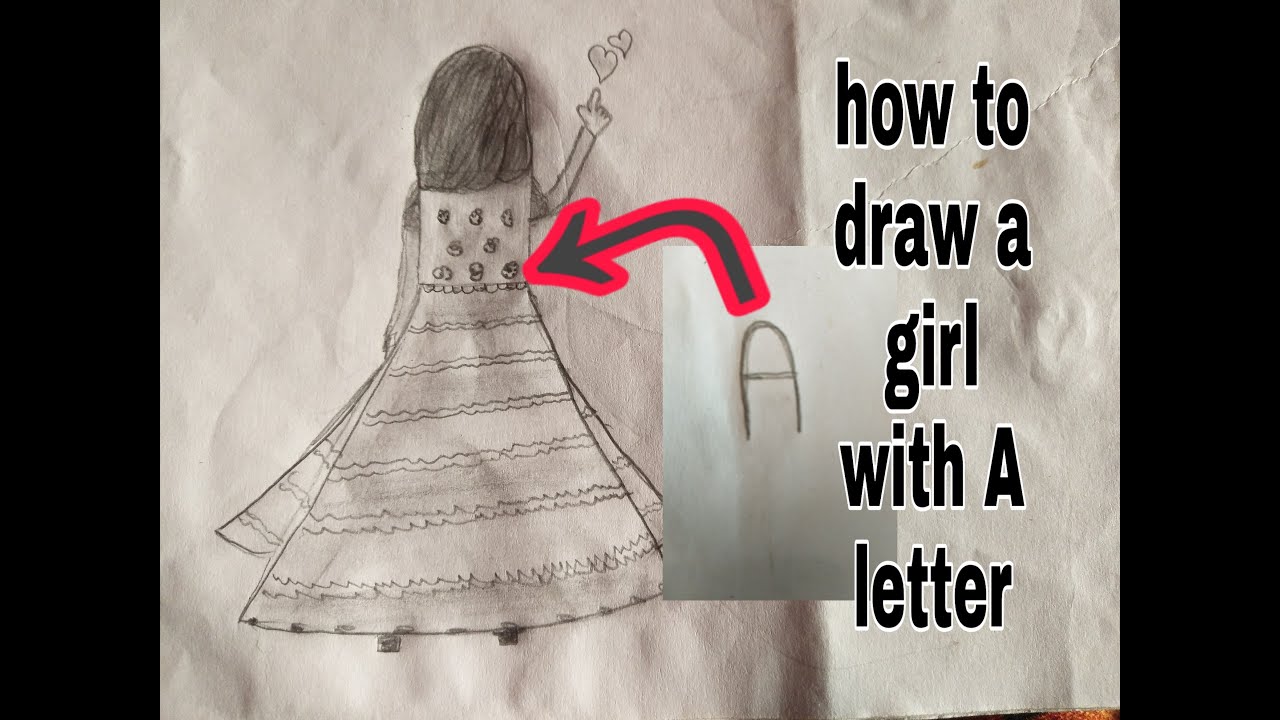 How to draw a girl with A letter - YouTube