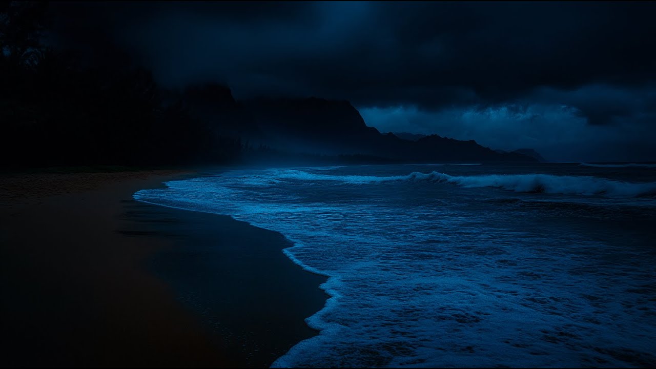 Sleep Instantly with Ocean Waves | Gentle Water Sounds & Dark Night ...