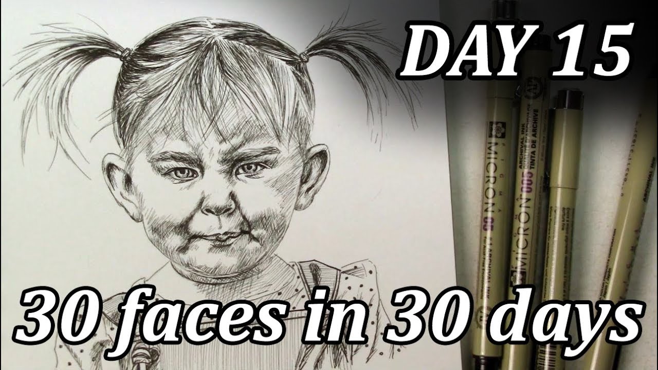 30 FACES in 30 DAYS // Art challenge // Day 15: ink portrait drawing ...