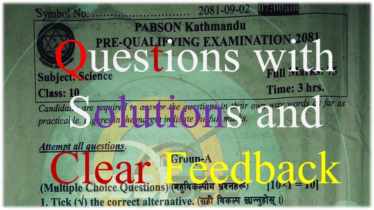 SEE pre-qualifying exam 2081 PABSON Kathmandu Science questions and ...