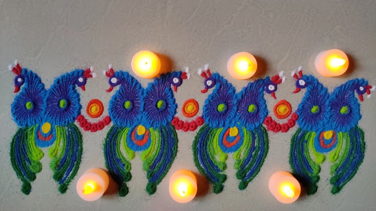 peacock border rangoli | Border rangoli design latest | ரங்கோலி ...
