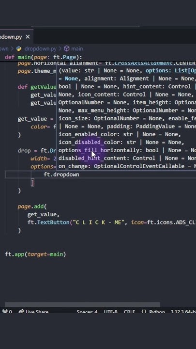 Drop down em Flet. #tutorial #pythonbr #devs #flet #framwork # ...