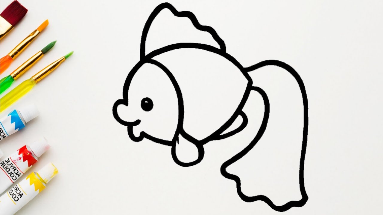 How to draw and color a beautiful tail fish || drawing for kids || step ...