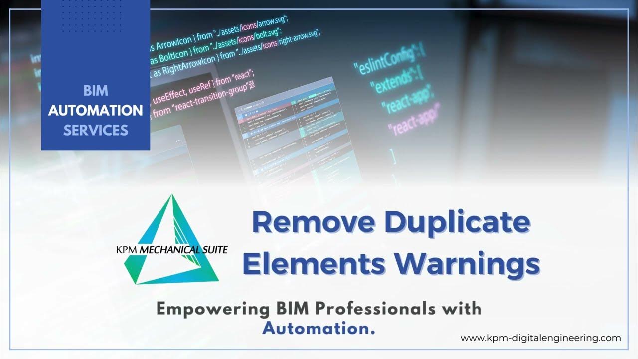 Remove Duplicate Elements Warnings | Revit Plugin | KPM Mechanical Suite. - YouTube