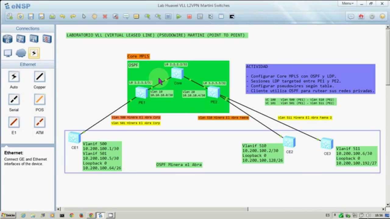 Preview Lab Huawei eNSP MPLS VLL Martini Pseudowire - YouTube