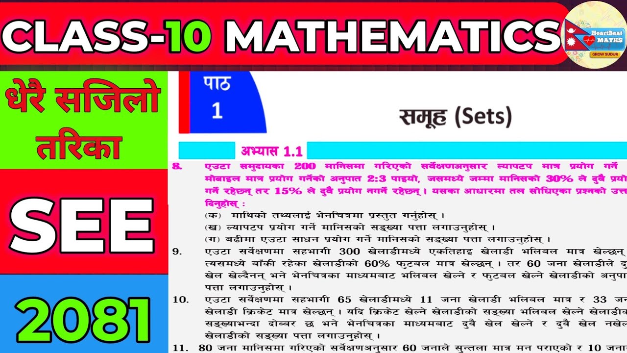 Class 10 Math Chapter 1: Sets (समुह) | Exercise 1.1 Solution | 2082 SEE ...