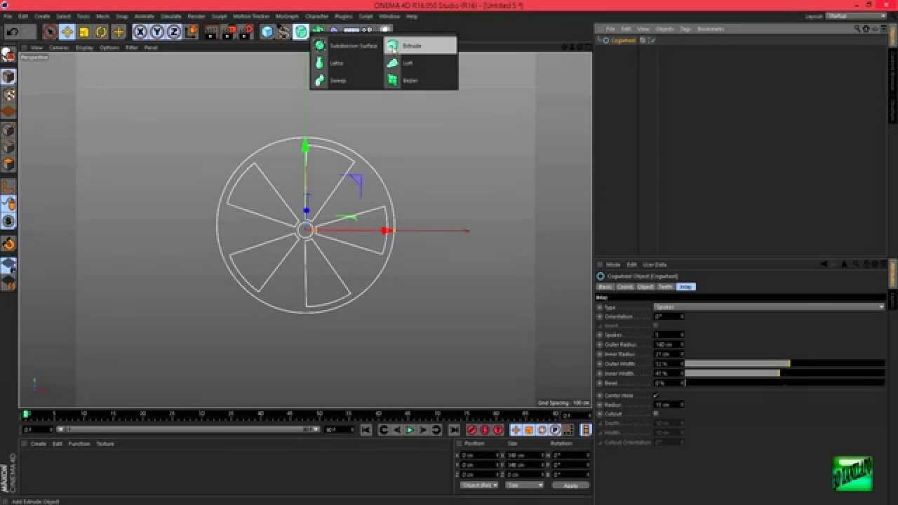 Cinema 4D R16 Model a wheel with cogwheel beginner easy tutorial - YouTube