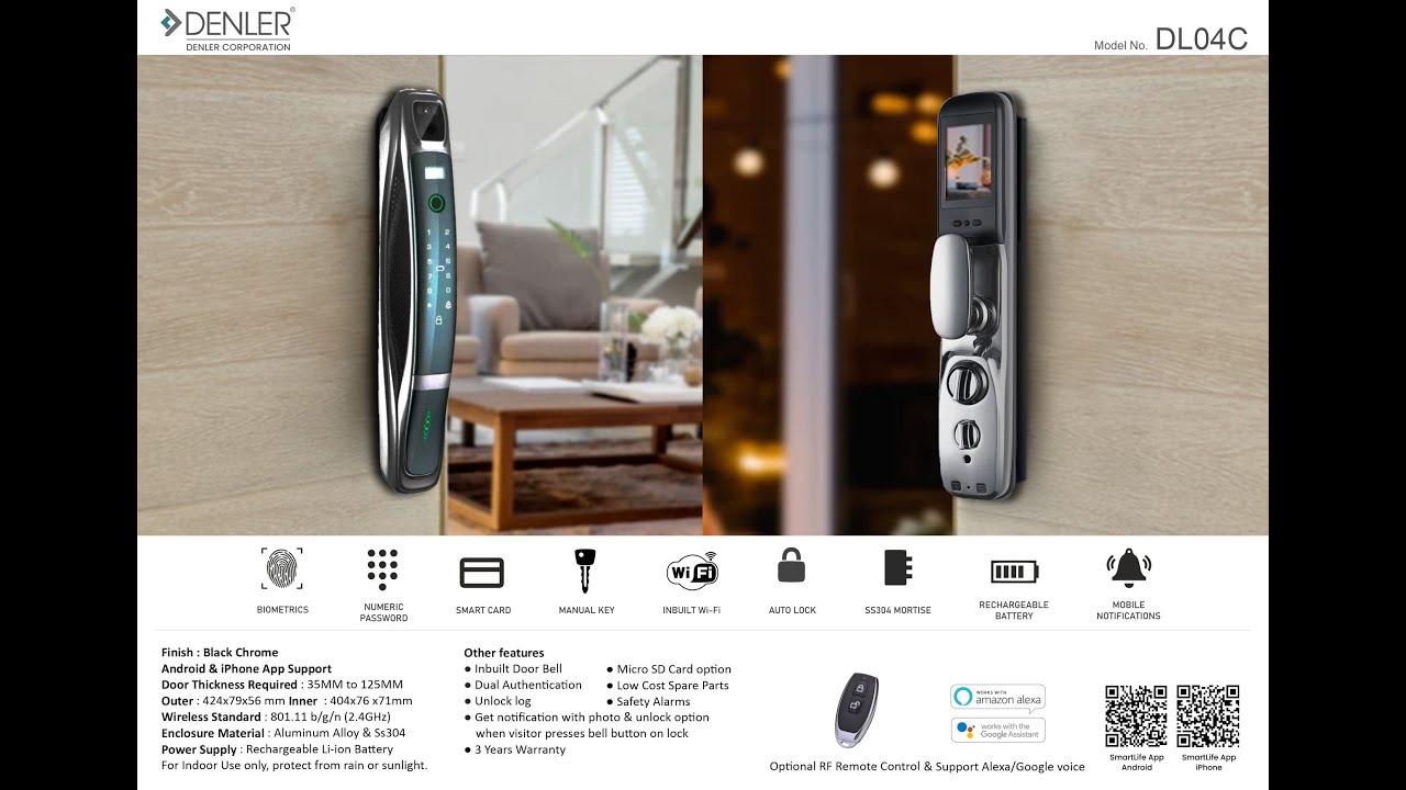 Denler DL04 Chrome Smart Door Lock - YouTube
