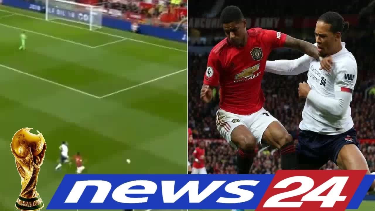 Marcus Rashford bodies Van Dijk and leaves him on the floor during Man ...
