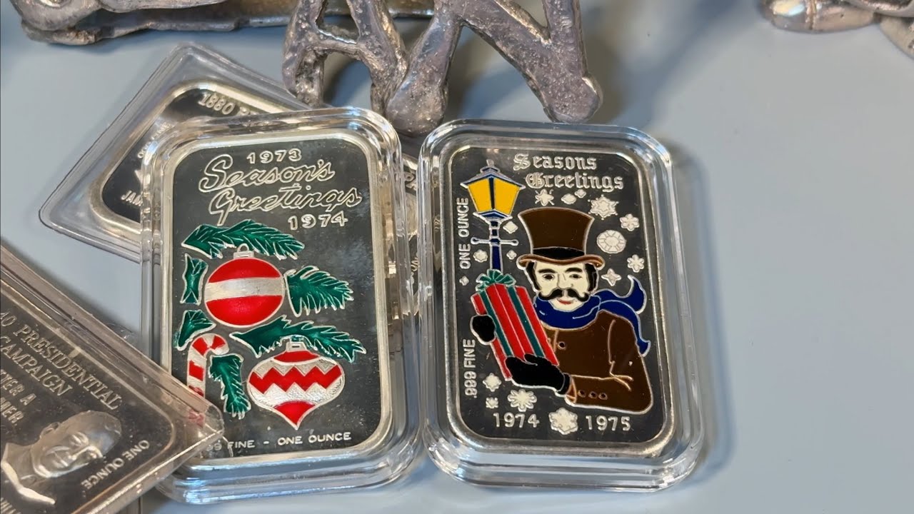 Vintage 1 oz Silver Bars - Ceeco Mint 1973 & 1974 Christmas Bars ...