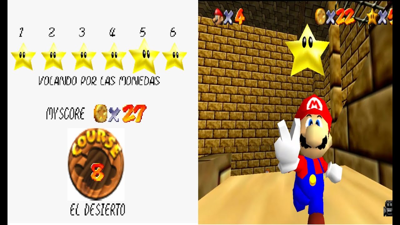 Super Mario 64 / nivel 8° / Todas las estrellas / Arenas ardientes ...
