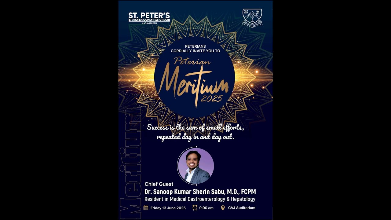 Peterian Meritium-2025 - Chief Guest Dr. Sanoop Kumar Sherin Sabu | #stpeters | #drsanoop - YouTube