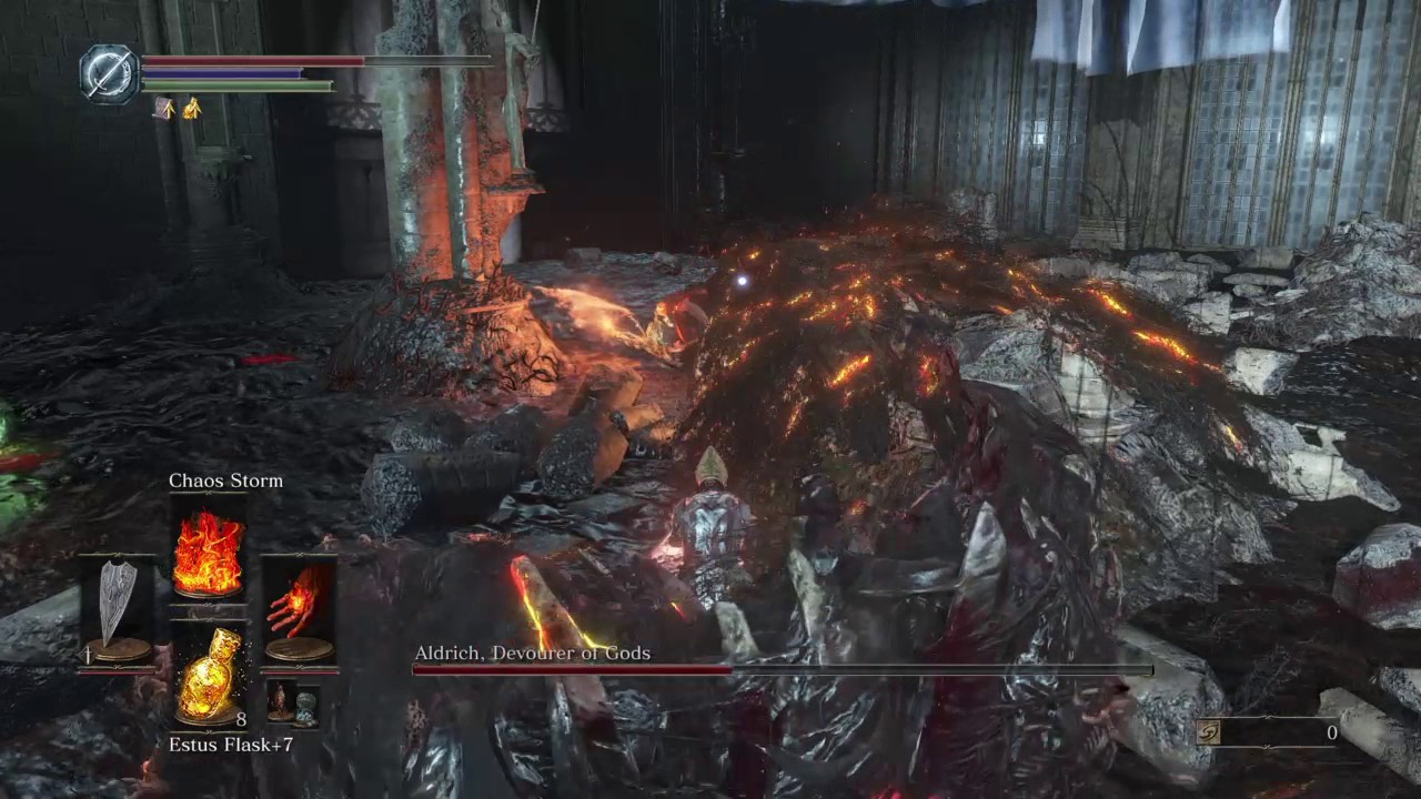 DS3: Aldrich, Devourer of Gods BOSS FIGHT (w/ CHAOS STORM Pyro Spell ...