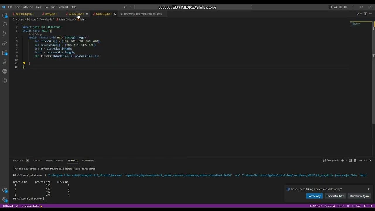 شرح عملي Best-fit, Fisrt-fit algorithm using java - YouTube