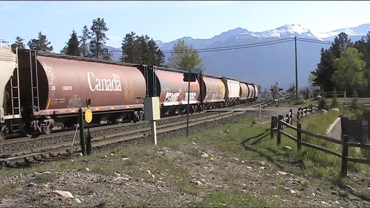 CN Jasper road crossing westbound May 2015 - YouTube