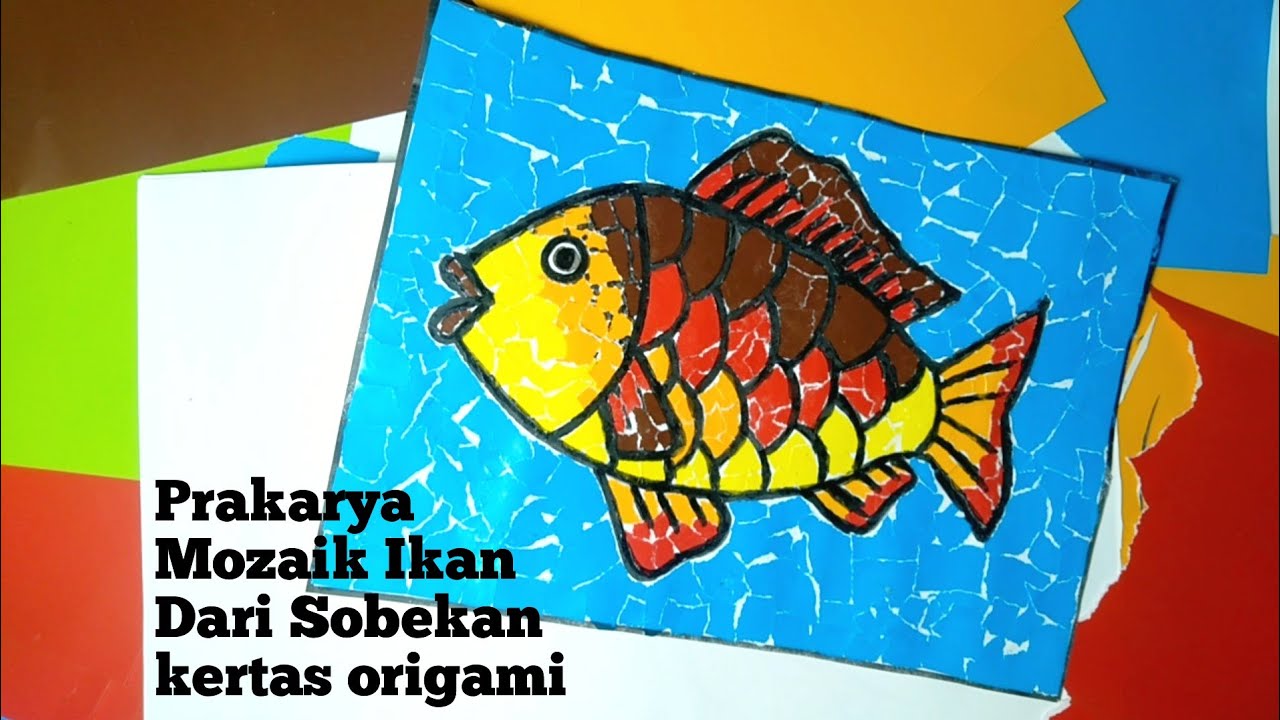 Cara membuat mozaik dari kertas origami, gambar ikan. - YouTube