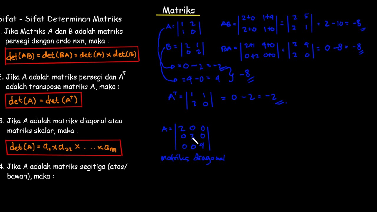 Matriks (17) Sifat - Sifat Determinan Matriks Part 1 - YouTube