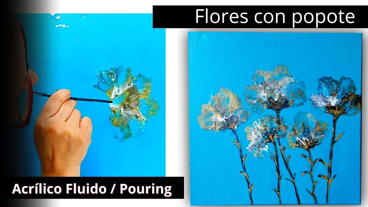 Hermosas🌺 FLORES 🌺 abstractas con POPOTE, técnica de AIRE 💨 Vertido de ...