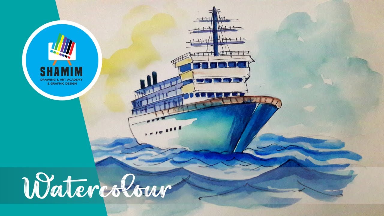 How to Draw A Ship on Sea in Watercolour Painting Tutorial Easy Step ...