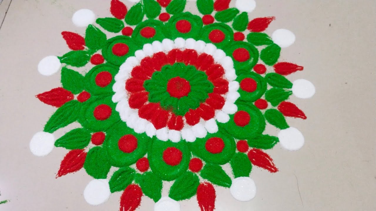festival time rangoli with only three colours|simple and easy rangoli ...