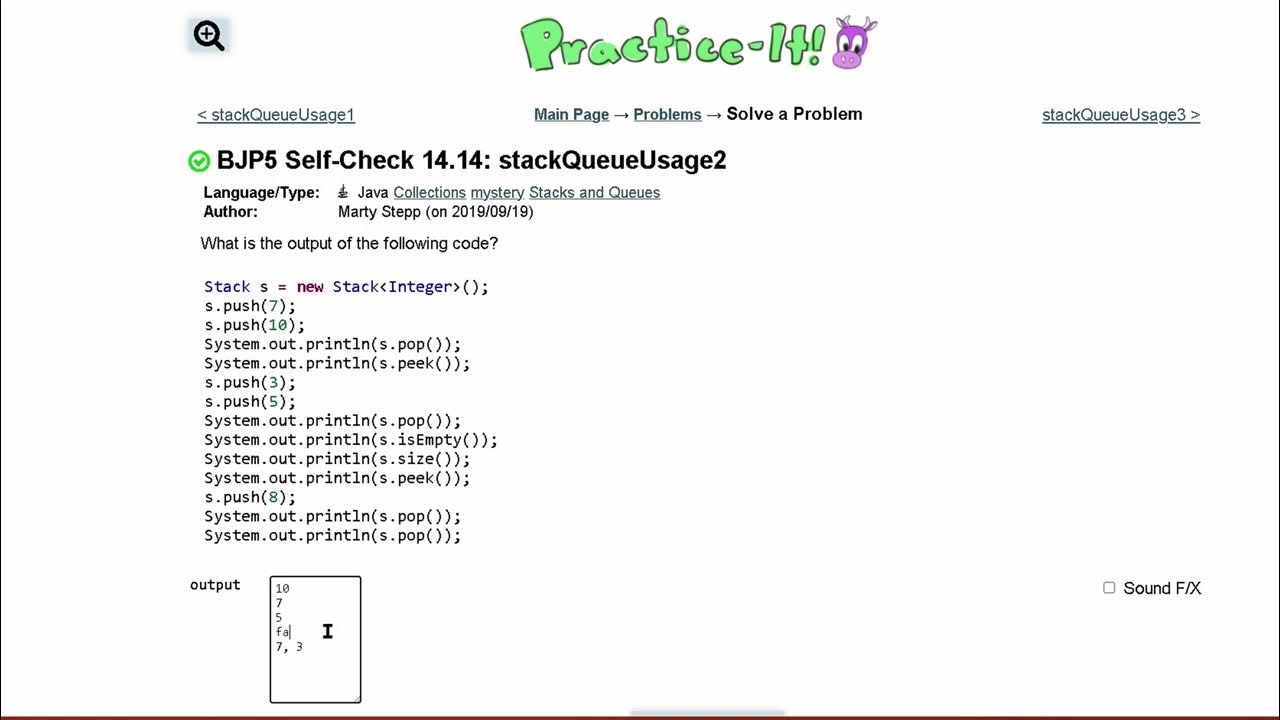 Java Practice It | Self-Check 14.14: stackQueueUsage2 | Collections, mystery, #stacks and # ...