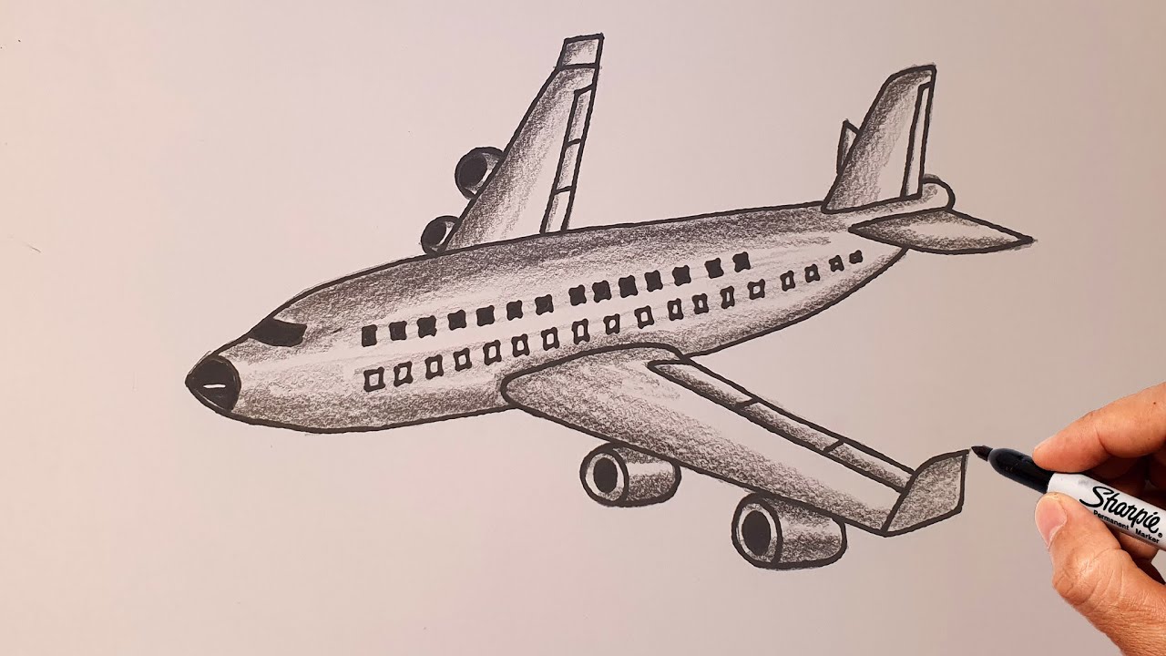 How To Draw A Boeing Airplane Easy Step By Step - Plane Drawing - YouTube