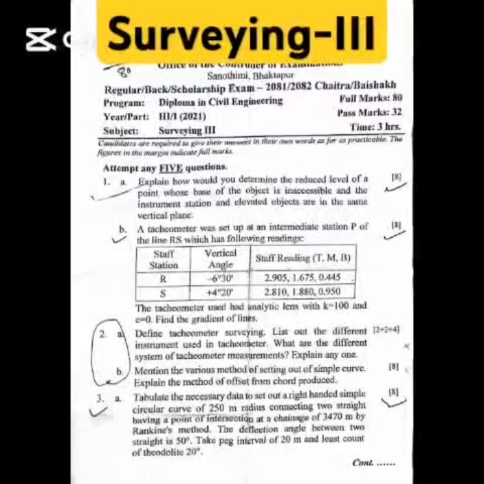 civil engineering (surveying - III) 5th semester question paper 2081/ ...