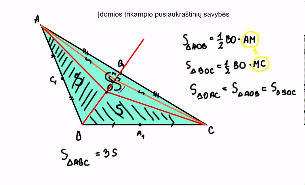 Trikampio pusiaukraštinių savybių taikymas - YouTube
