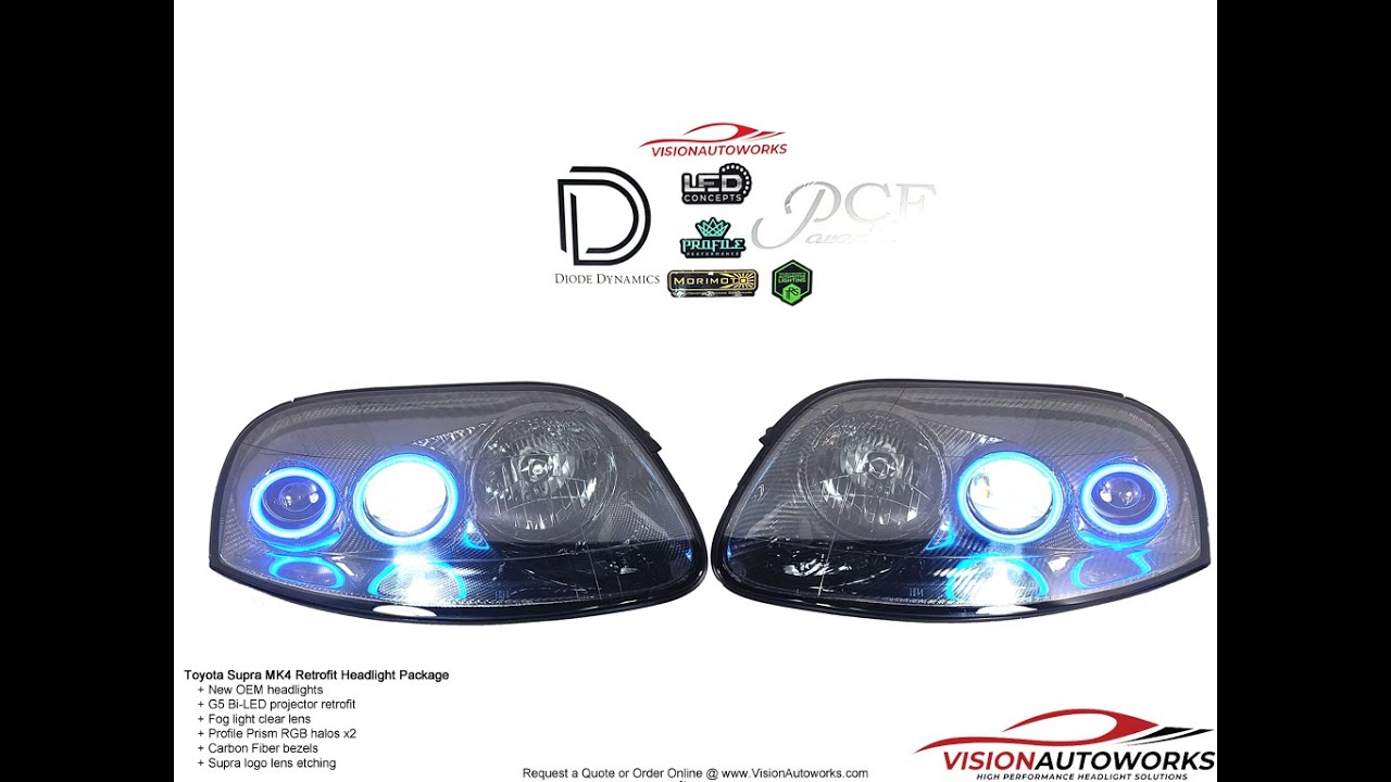 Toyota Supra Mk4 Custom Headlights - 3" Bi-LED, Carbon Fiber Bezels ...
