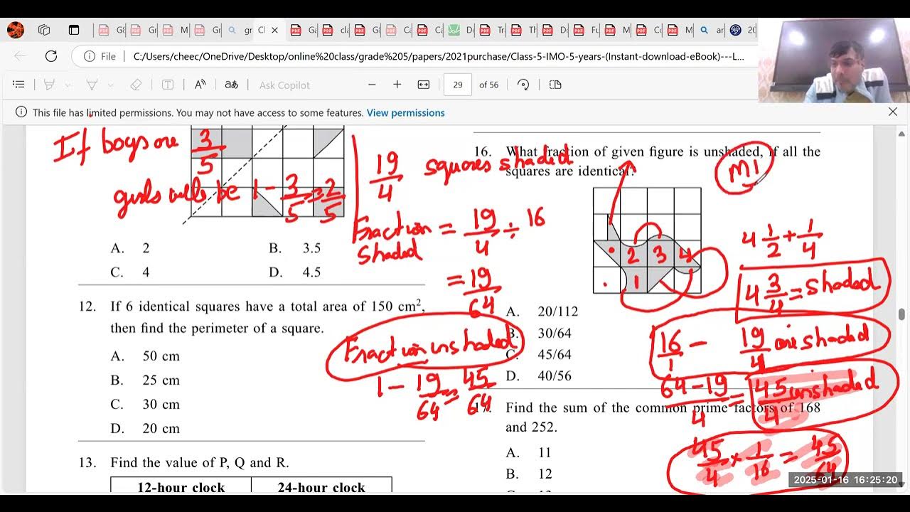 Grade 5 Maths Olympiad Class#94 Level 2 Practice question 16th Jan ...