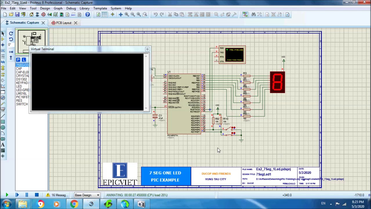 Hiển thị LED 7 đoạn vi điều khiển PIC trên proteus - YouTube