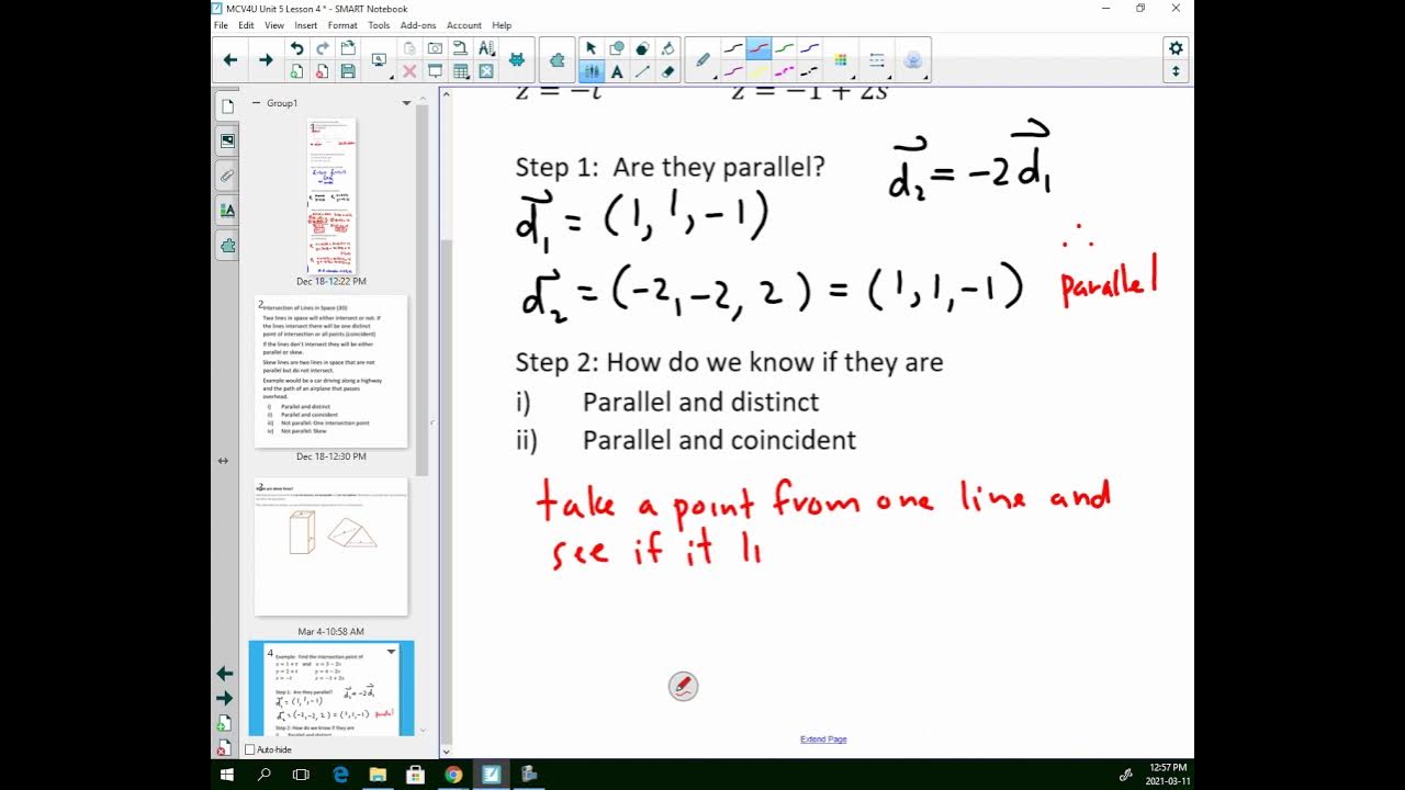 MCV4U Intersection of Lines in 2D and 3D - YouTube
